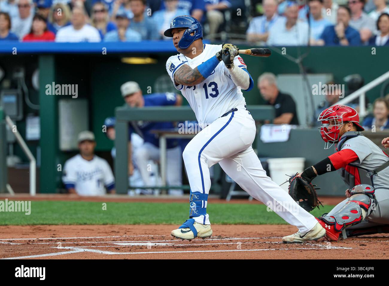 May 17, 2025: Kansas City Royals catcher Salvador Perez (13) bats ...