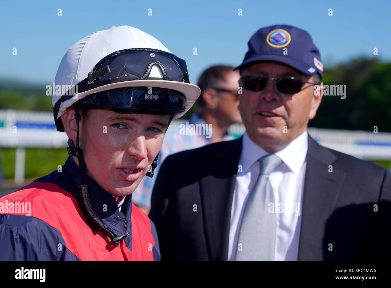 Jockey Colin Keane (left) and trainer Ger Lyons after their horse Lady ...