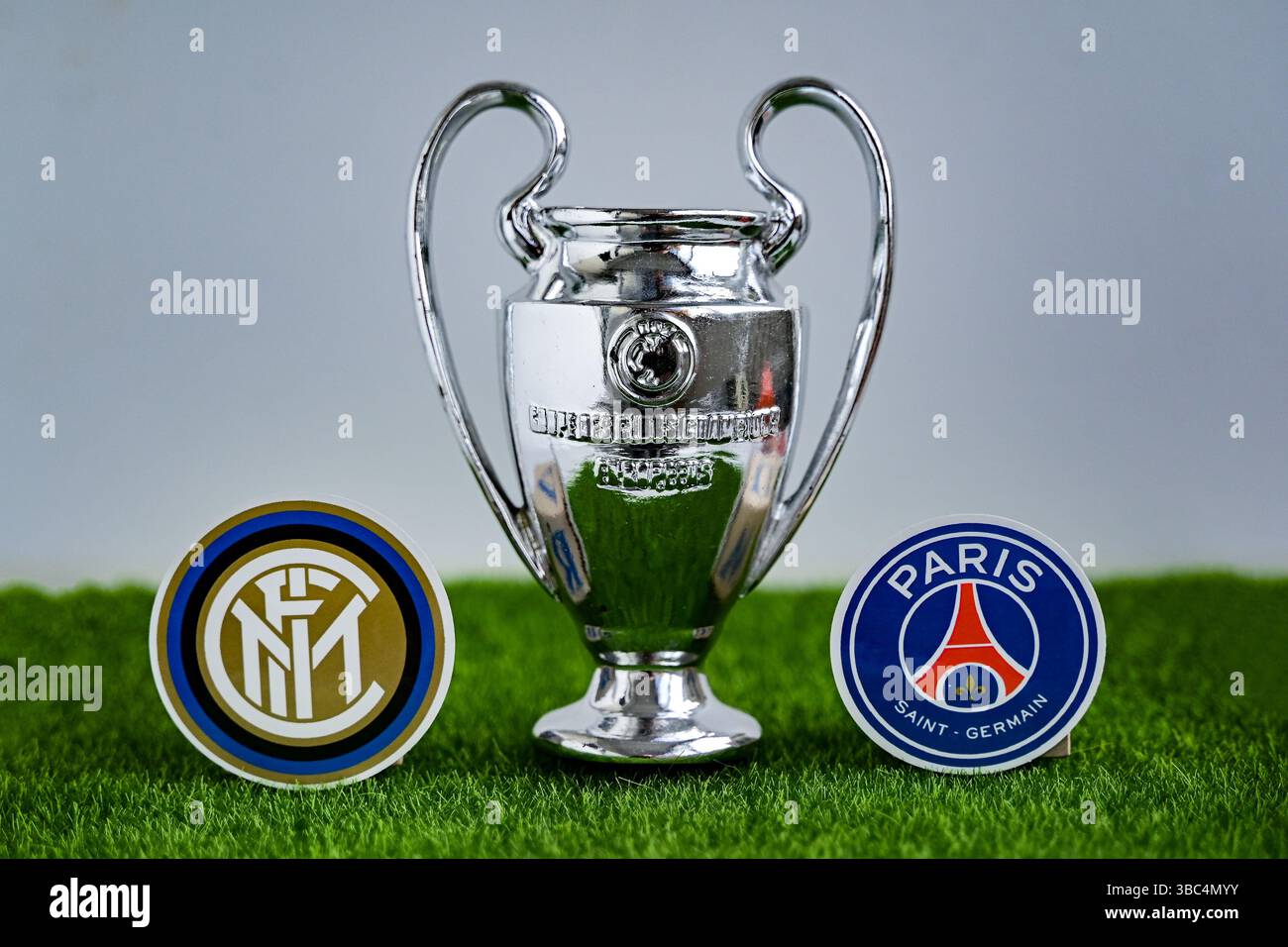 April 18, 2025, Munich, Germany. Emblems of football clubs ...