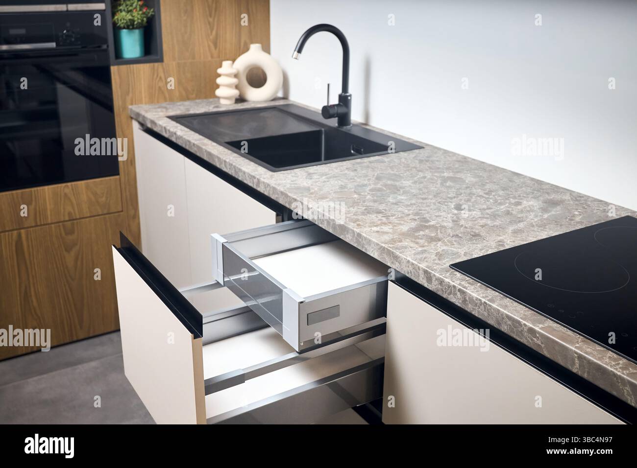 Horizontal sliding pull out drawer cabinet shelves storage in kitchen ...