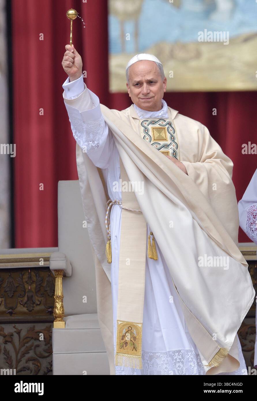 Vatican City, Vatican. 18th May, 2025. Pope Leo XIV leads a Holy mass for the beginning of his ...