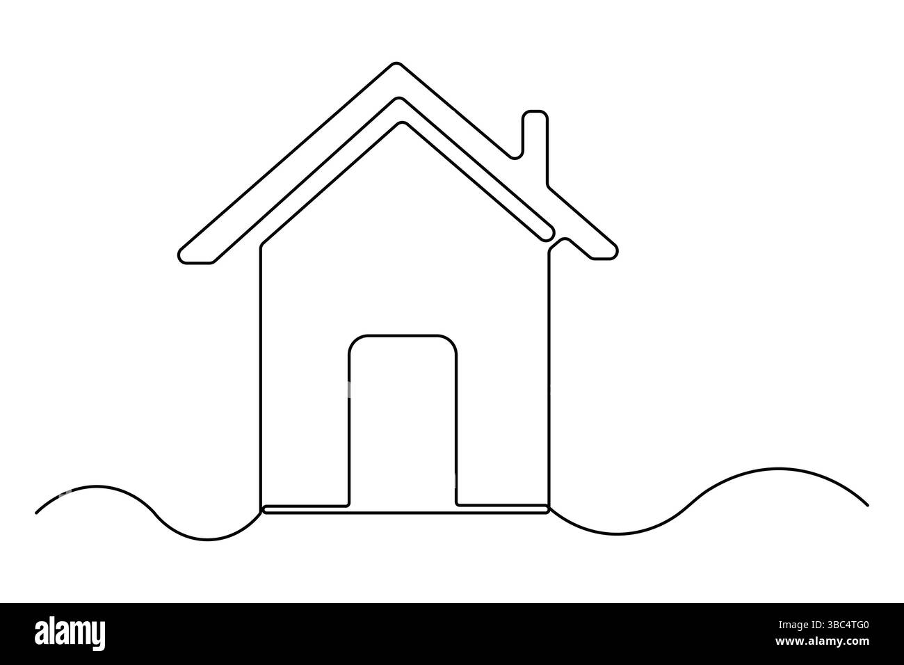 Continuous one line drawing House concept art illustration of white ...