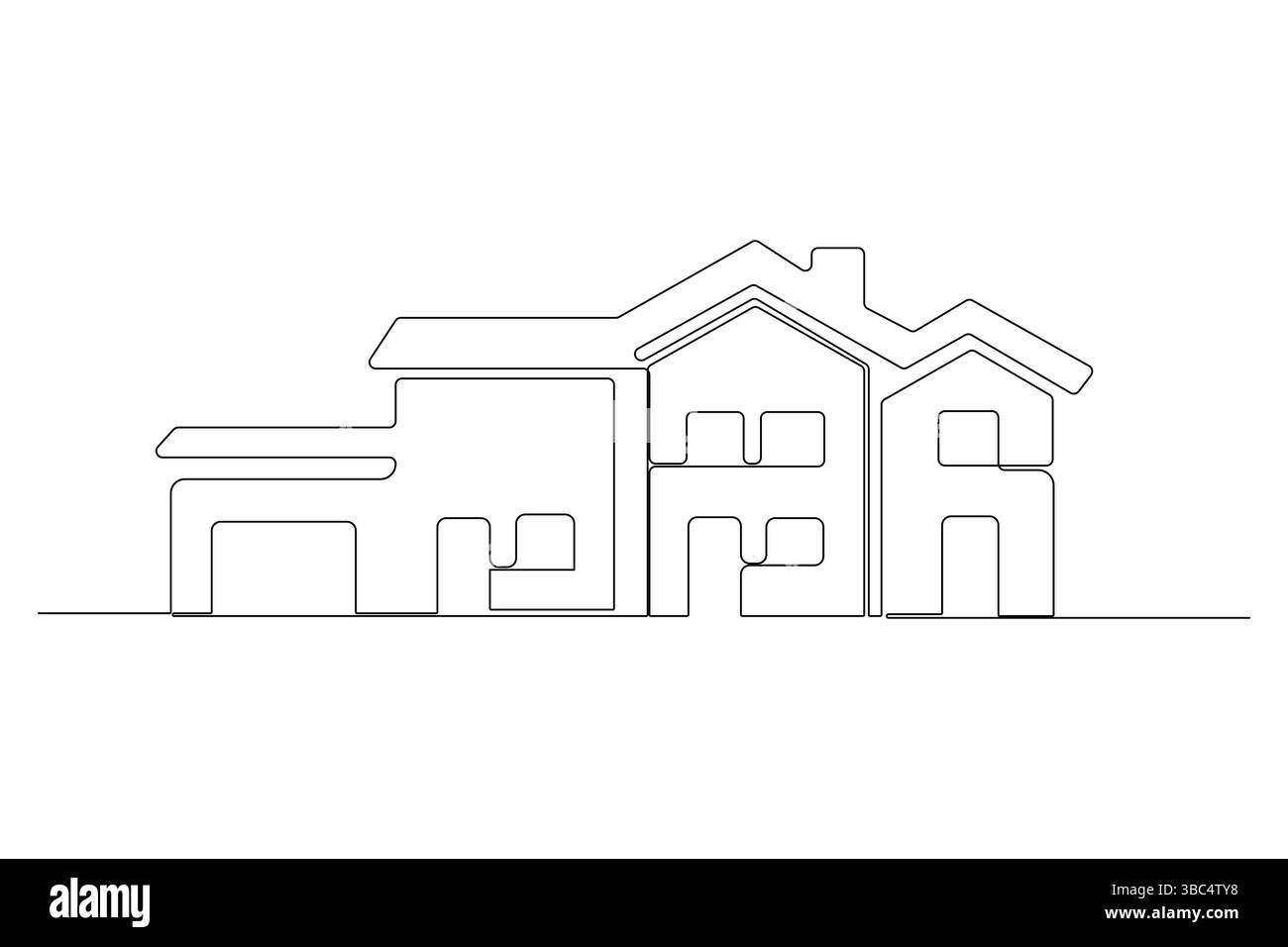 Continuous one line drawing House concept art illustration of white ...