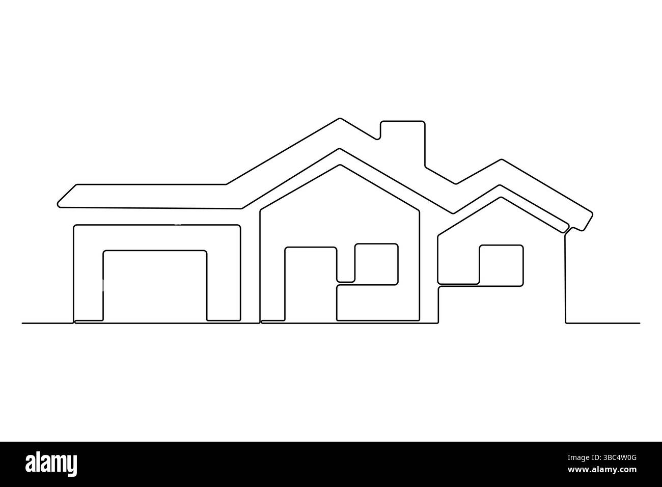 Continuous one line drawing House concept art illustration of white ...