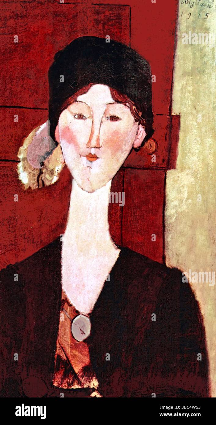 1915 modernist portrait of a woman by Amedeo Modigliani. Elegant ...