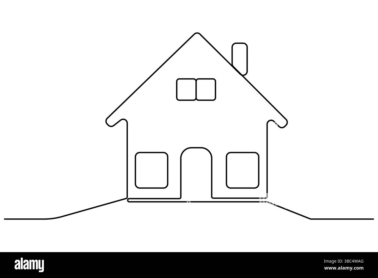 Continuous one line drawing House concept art illustration of white ...