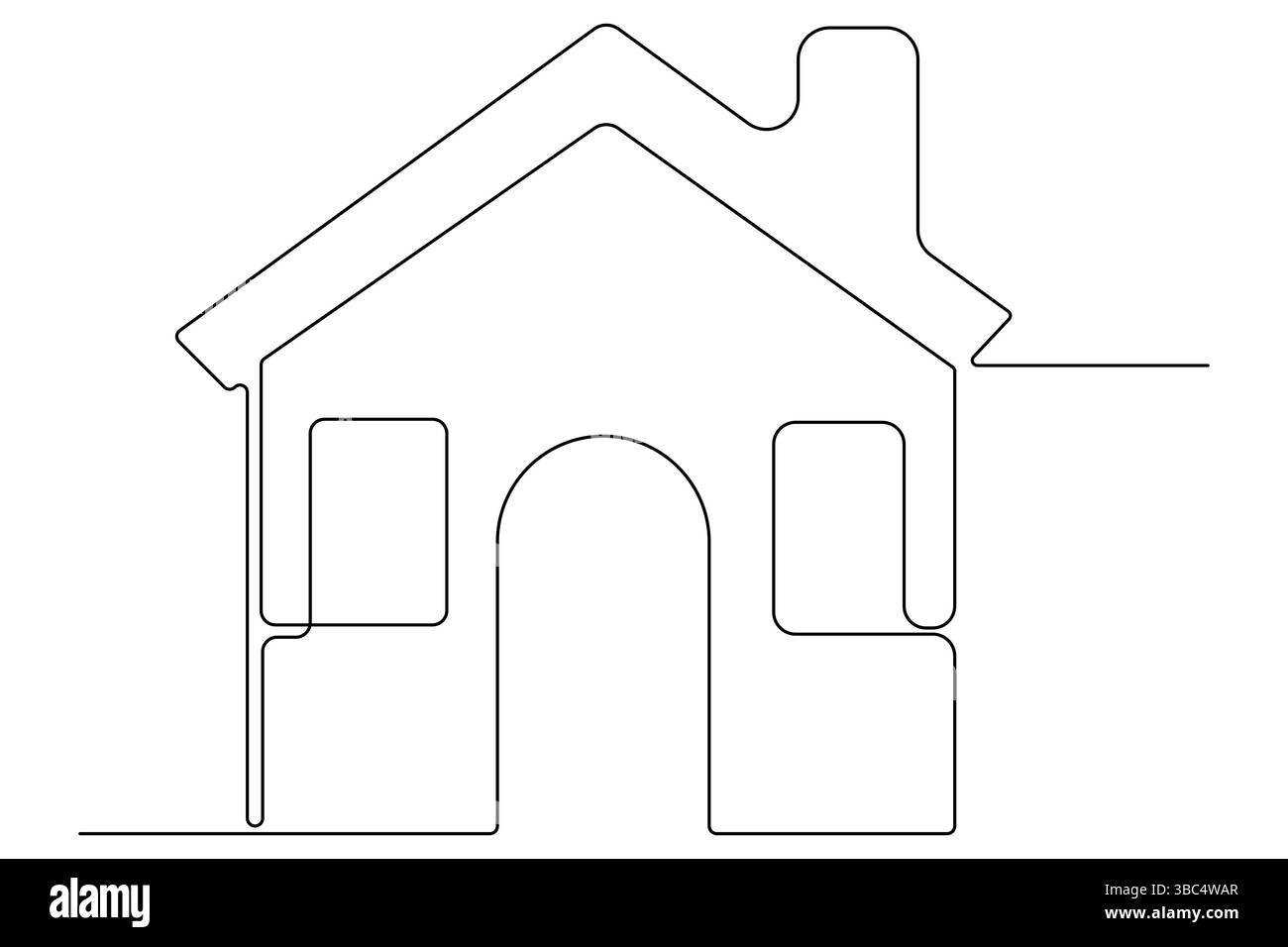 Continuous one line drawing House concept art illustration of white ...