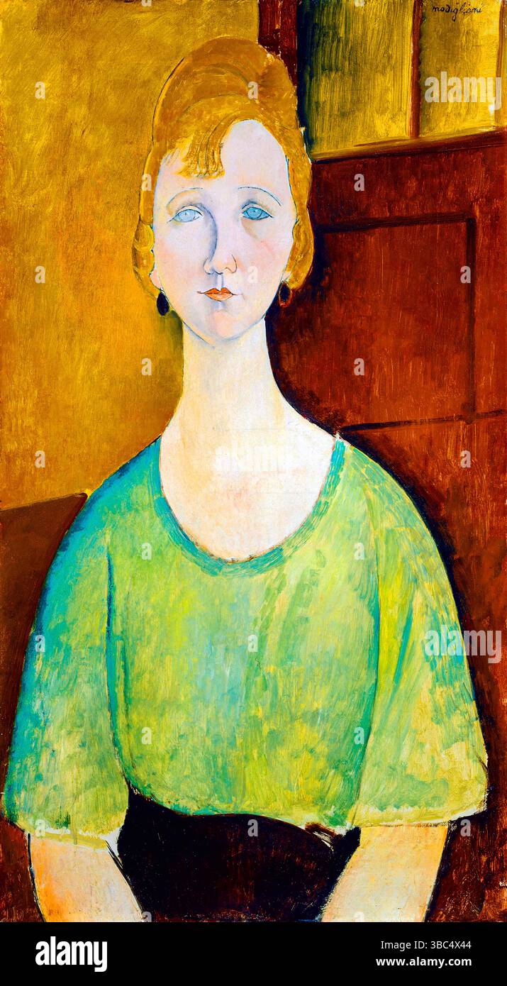 Modigliani's 1917 "Girl in a Green Blouse" shows a stylized female ...
