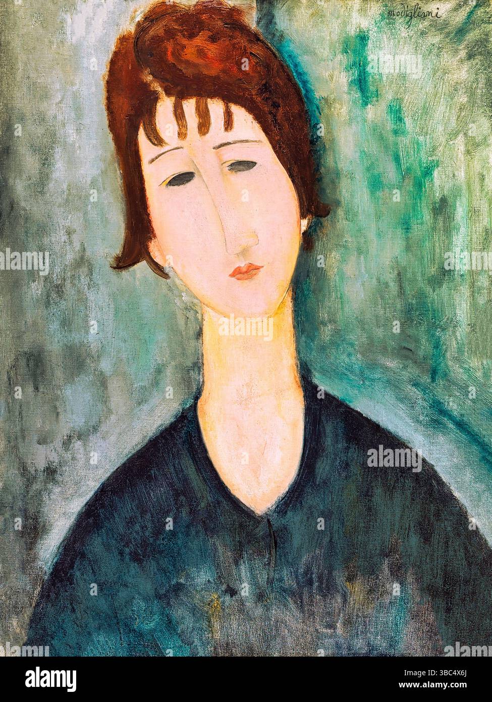 Elegant portrait by Modigliani (1917-1920), showing a stylized woman ...
