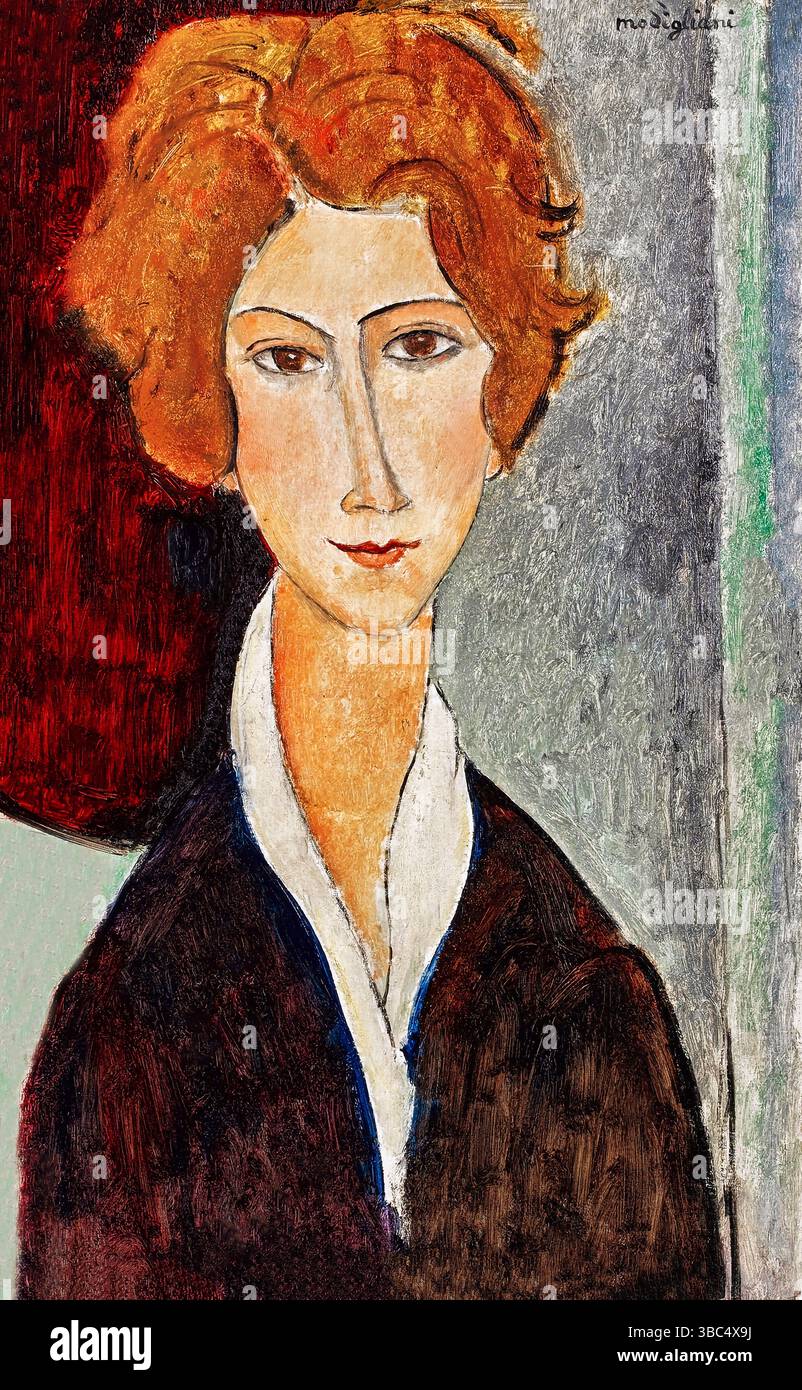 Circa 1917-1918 portrait by Modigliani. Stylized woman with elongated ...