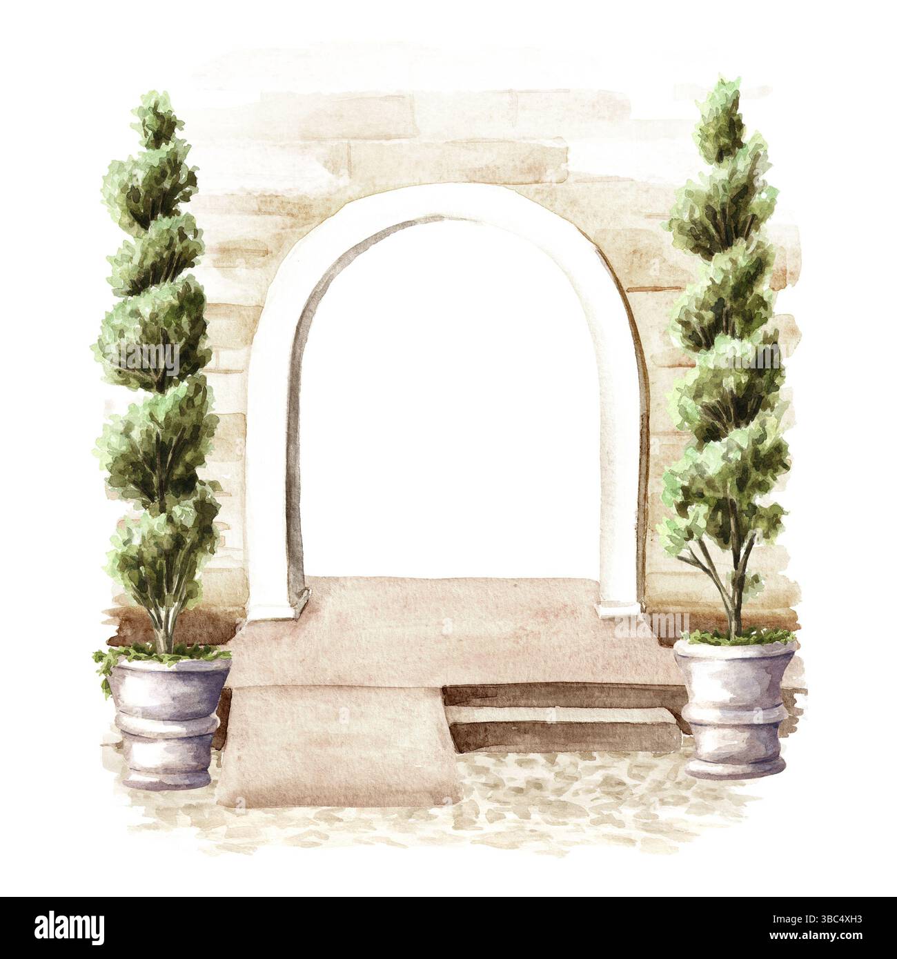 Architectural arch, patio element. Hand drawn watercolor illustration ...