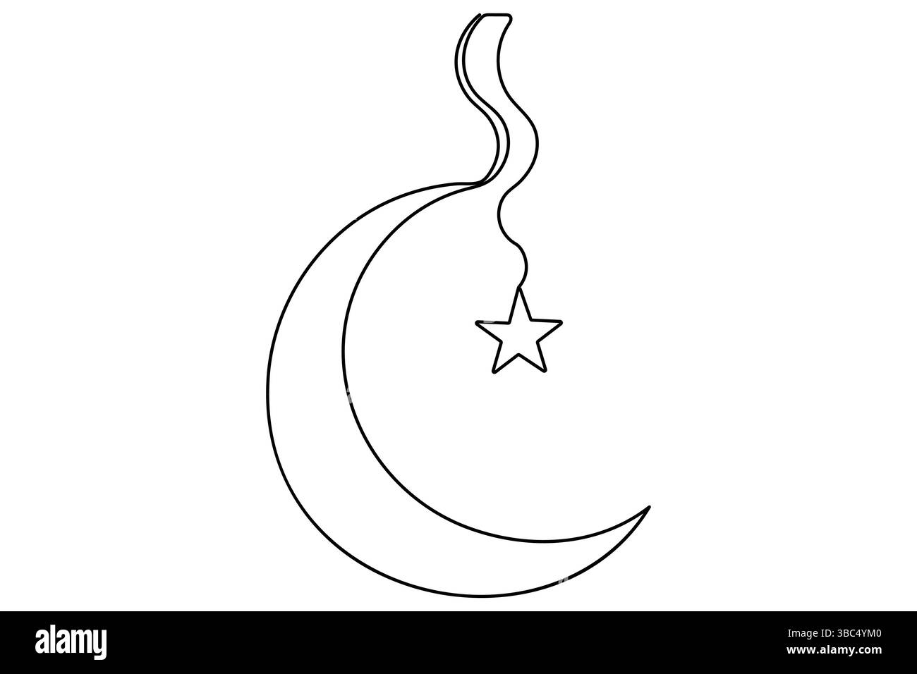 One line drawing of crescent moon and star minimalist ramadan vector ...