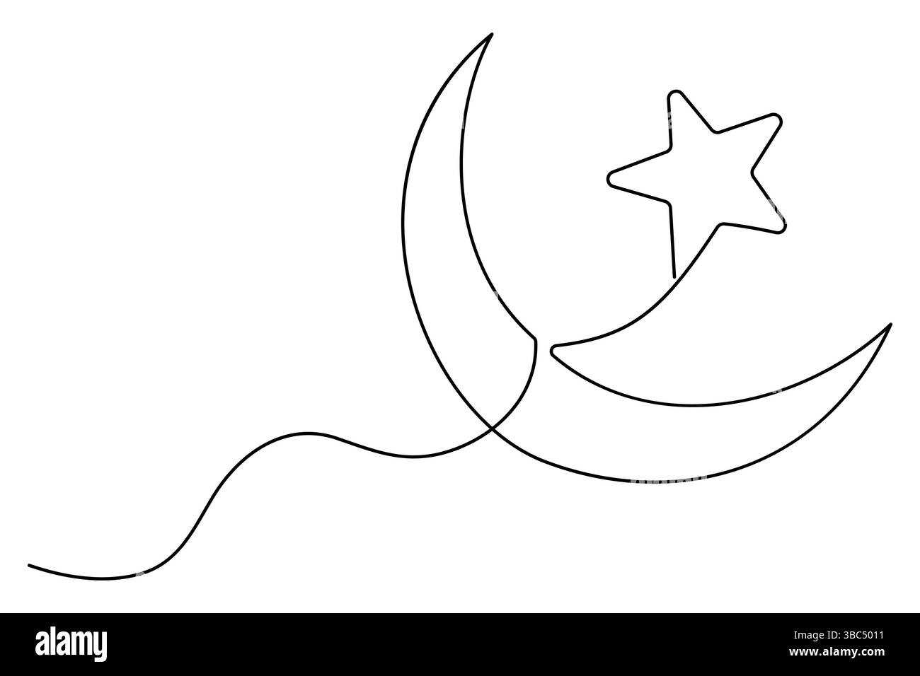 One line drawing of crescent moon and star minimalist ramadan vector ...