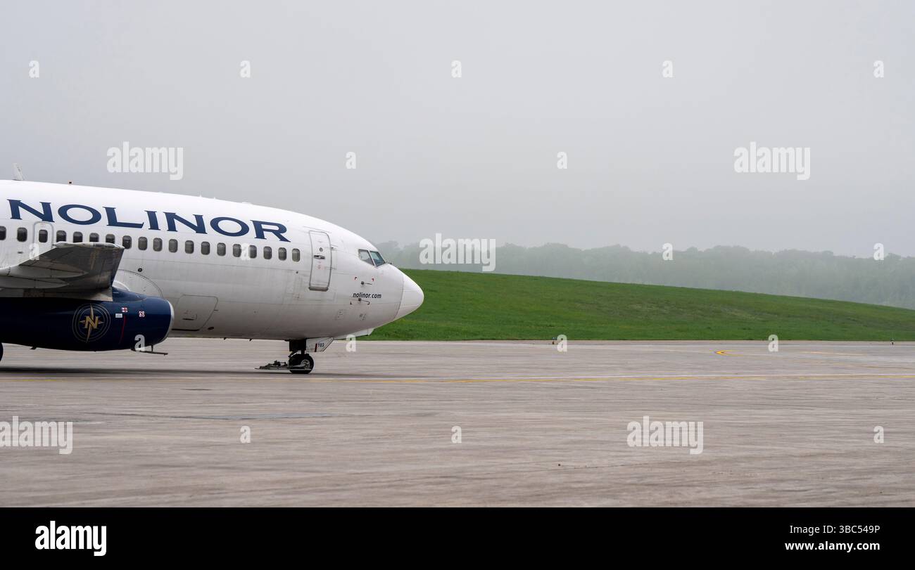 A 42 year old Boeing 737-200 aircraft sits on the tarmac at Nolinor ...