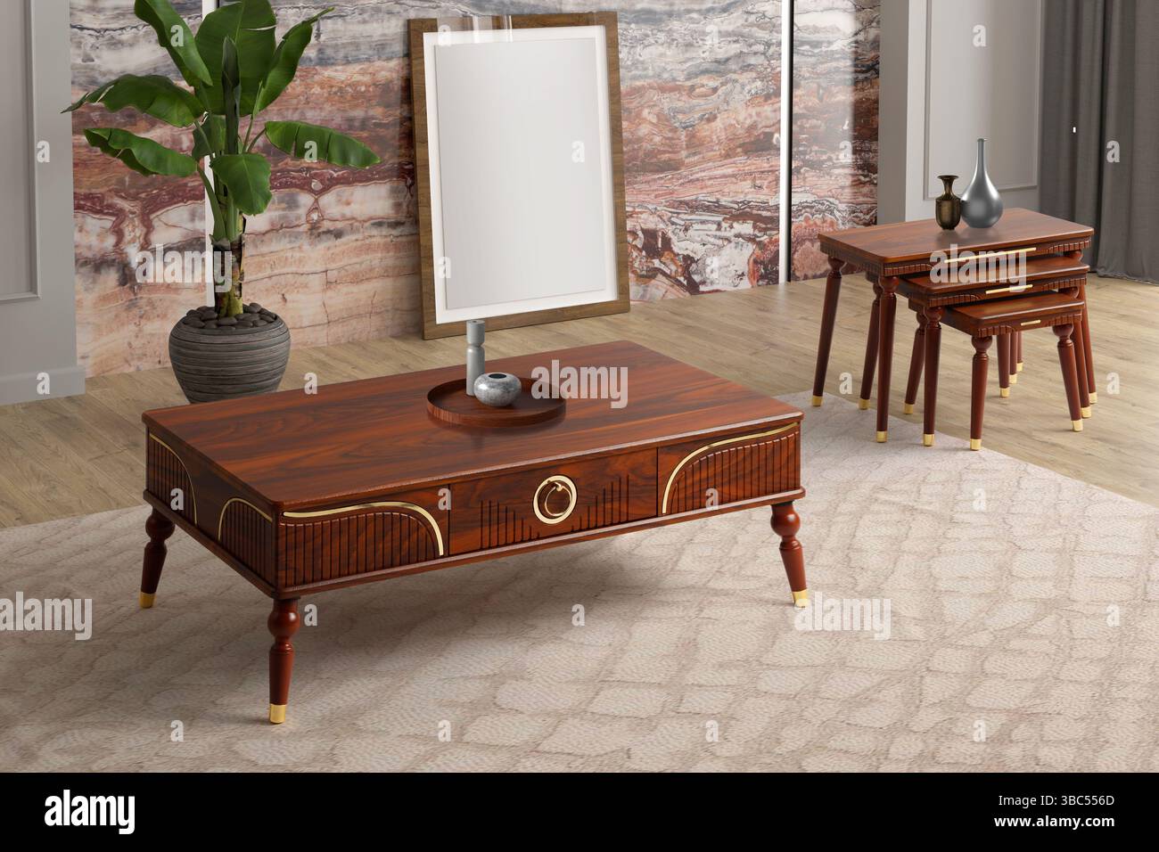 3D rendering interior coffee table . Decorated Stock Photo - Alamy