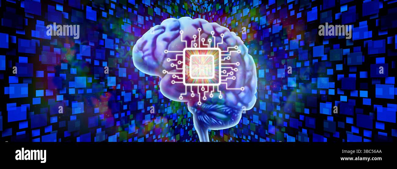 Neural Implant implanted in the brain as Brain Computer Interface or BCI as a mini microchip ...