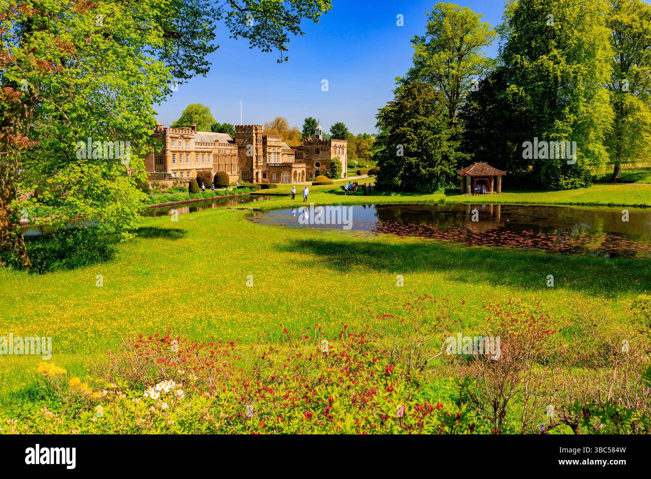 The south front of Forde Abbey looks out towards the Mermaid Pond ...