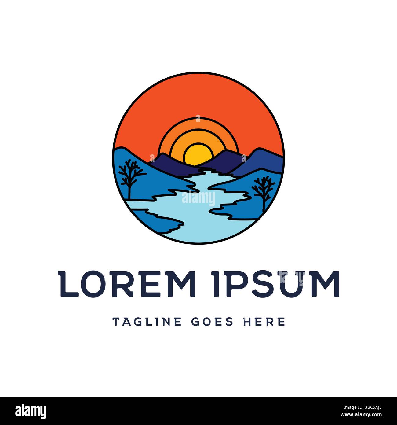 Circular Sunset Mountain with Lake River Creek for Explore Outdoor ...
