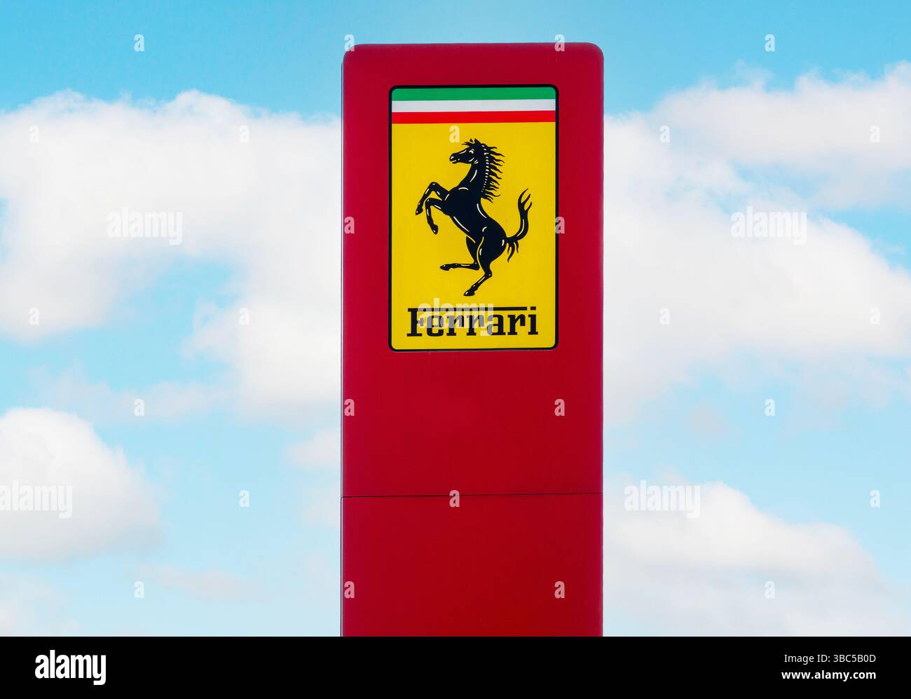 Totem signage of Italian sports car brand Ferrari dealer and showroom ...