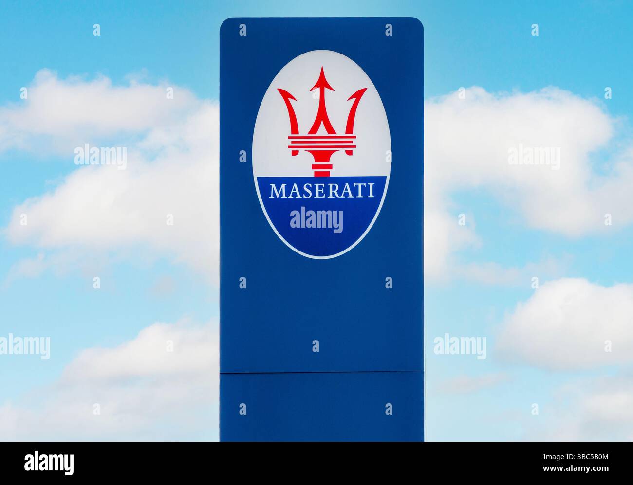 Totem signage of Italian sports car brand Maserati dealer and showroom ...
