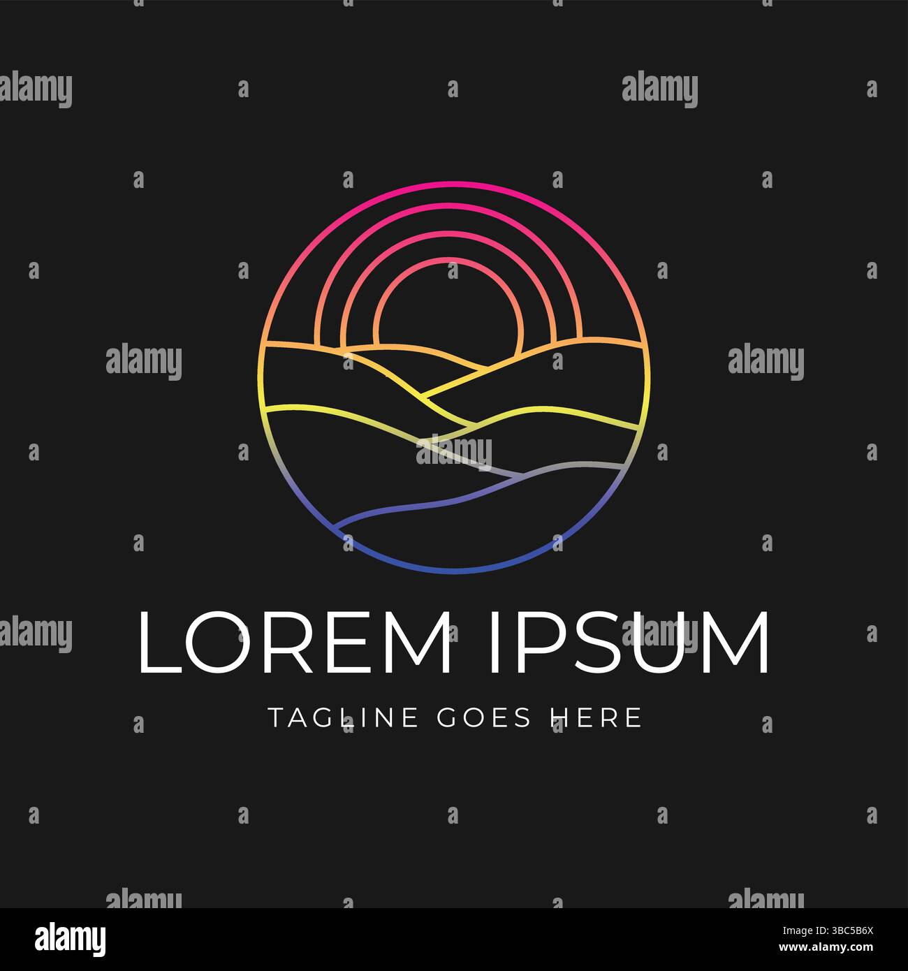 Circular Sunrise Sunset Ocean Sea Wave Line Style Logo Design Vector ...