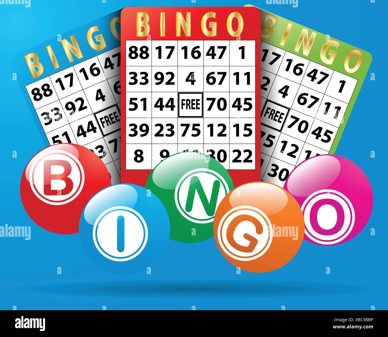 Bingo letters in balls with bingo cards behind, national bingo day or ...