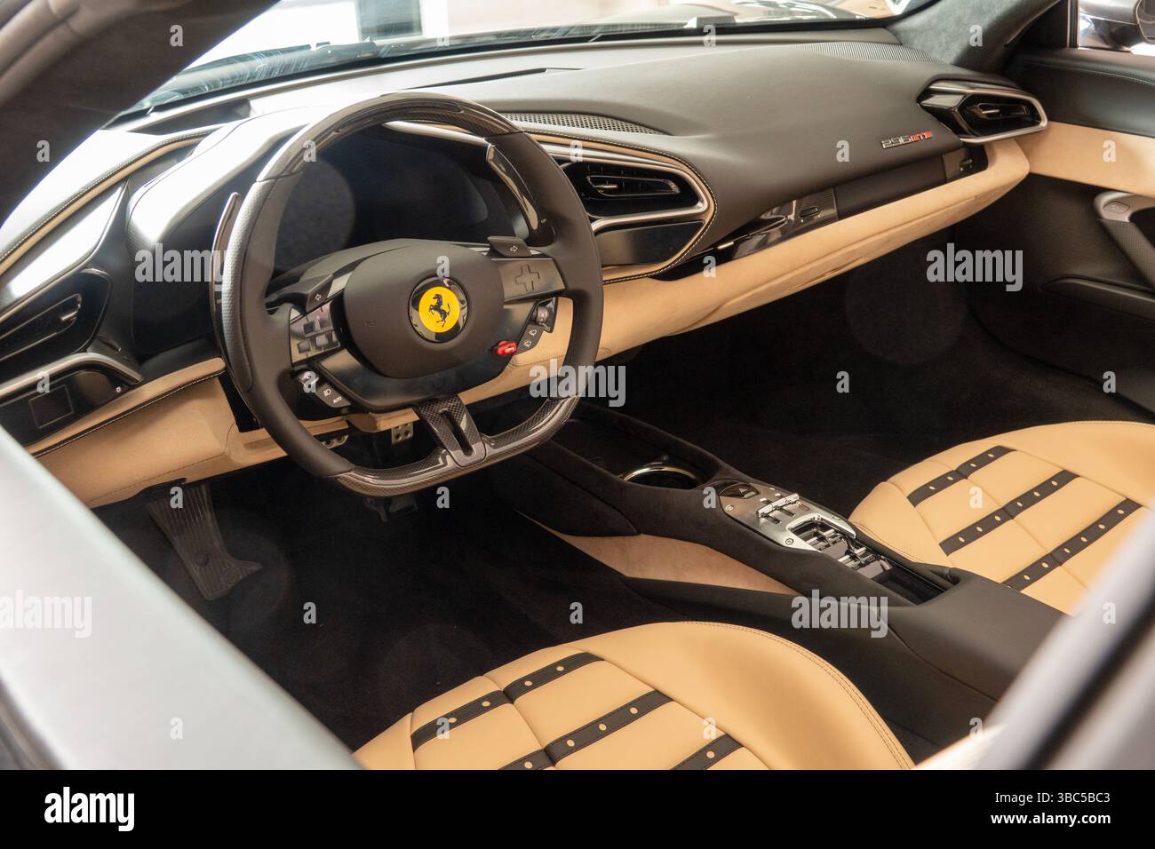 Cabin interior from a Ferrari 296 GTS hard top with V6 engine coupled ...