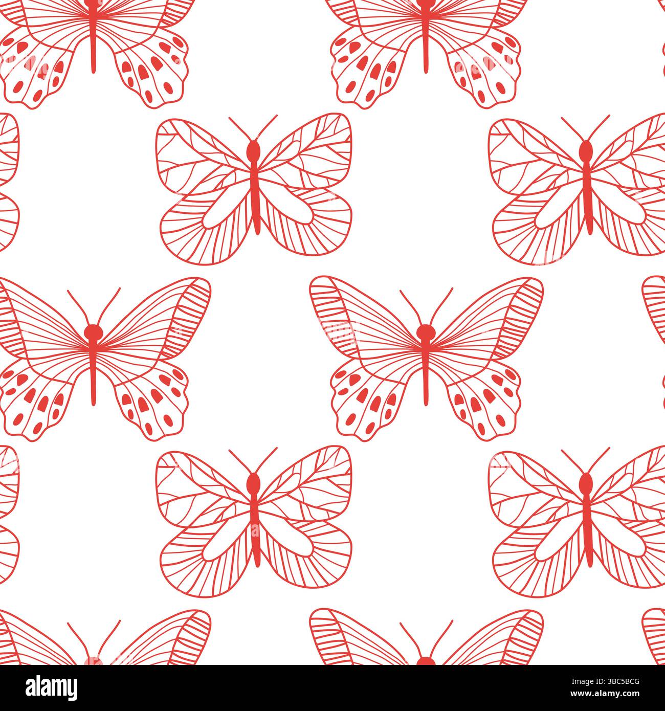 Simple and elegant seamless pattern featuring red butterfly outlines ...