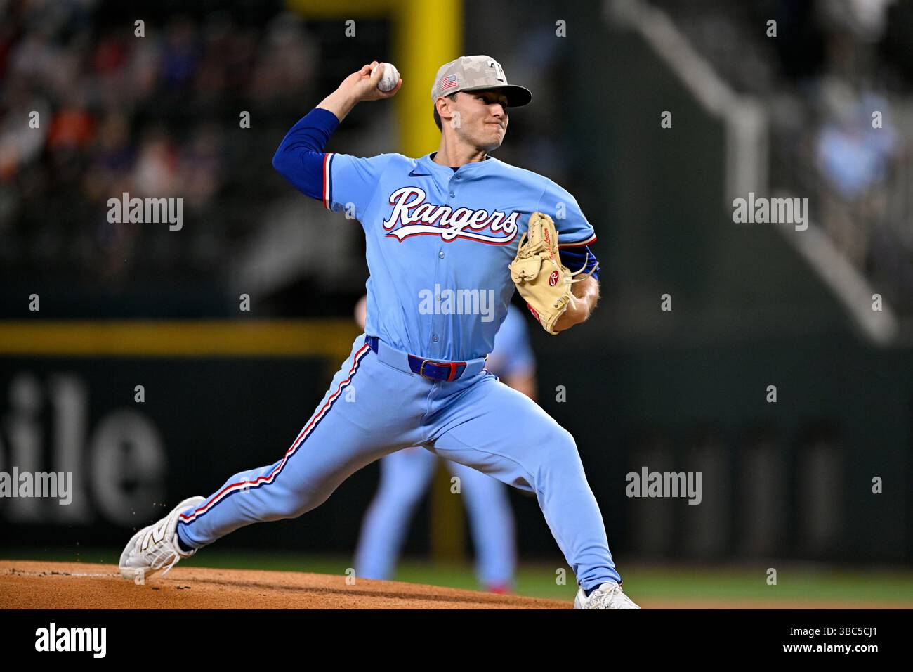 Texas Rangers starting pitcher Jack Leiter throws during the first ...