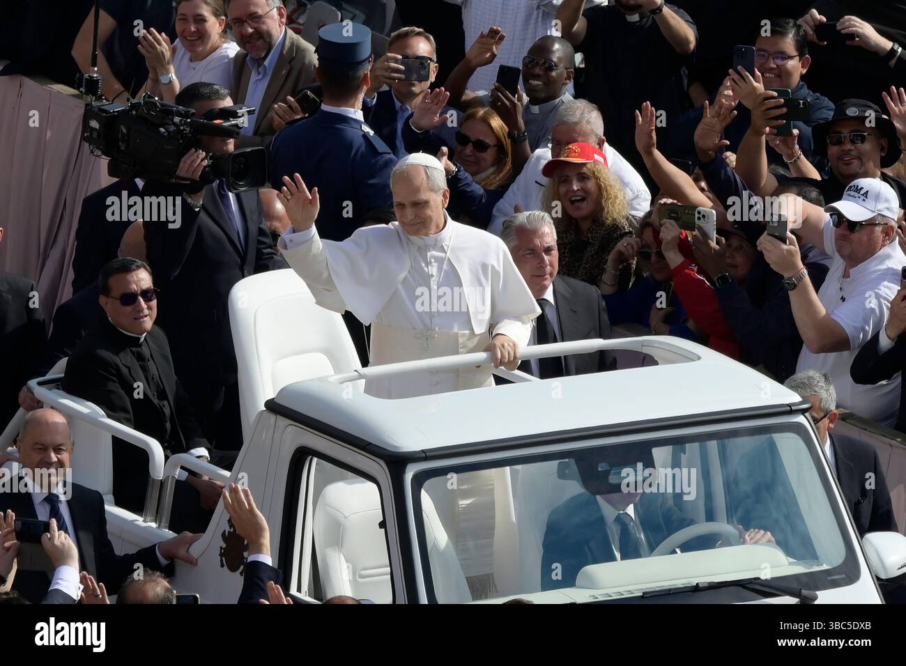 Vatican City, Italy. 18th May, 2025. Pope Leo XIV rides the popemobile ...