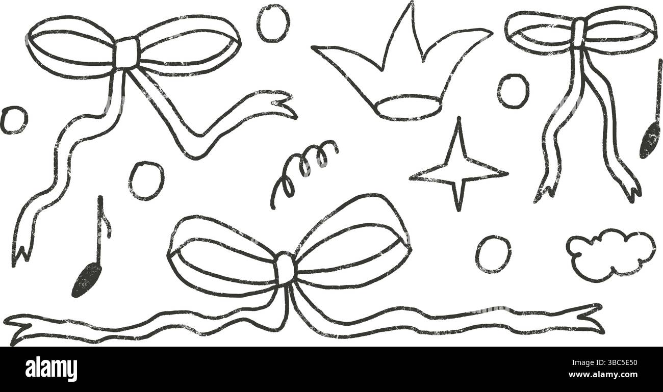 Doodle bows hand drawn set. Punk charcoal coquette ribbons doodle ...