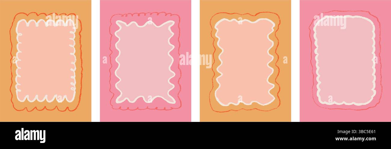 Scallop text boxes frames pencil hand drawn set. Wavy groovy rectangle ...