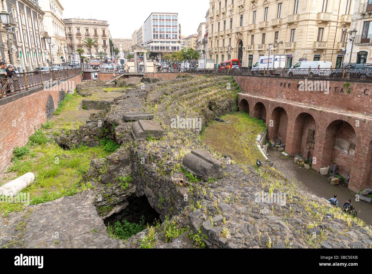 Ruins of Roman Amphitheater in Catania Stock Photo - Alamy