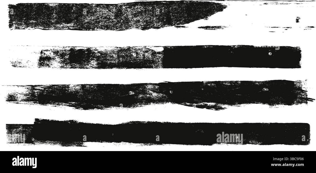 Grunge brush paint stokes. Brayer ink black lines. Thick paint rolled ...