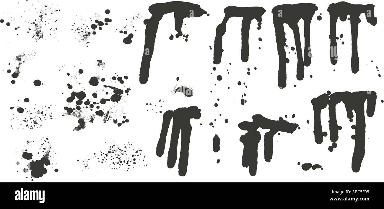 Vector spray splashes and splatter. Dripping ink textured liquid ...
