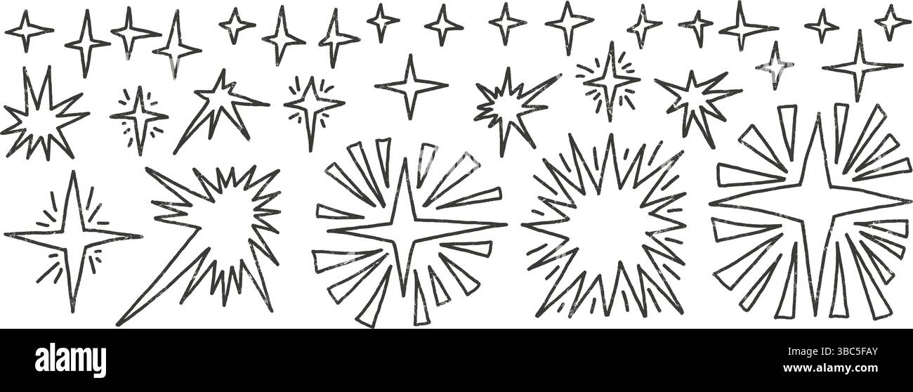 Crayon explosion sparkle set. Space shine shapes and blings doodle pack. Comets and blinking ...