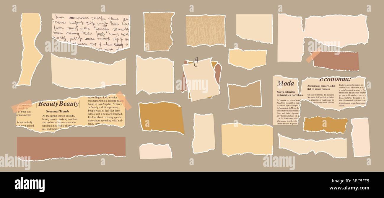 Set of torn edges vintage papers. Tear sheets pieces pack. Jagged ...