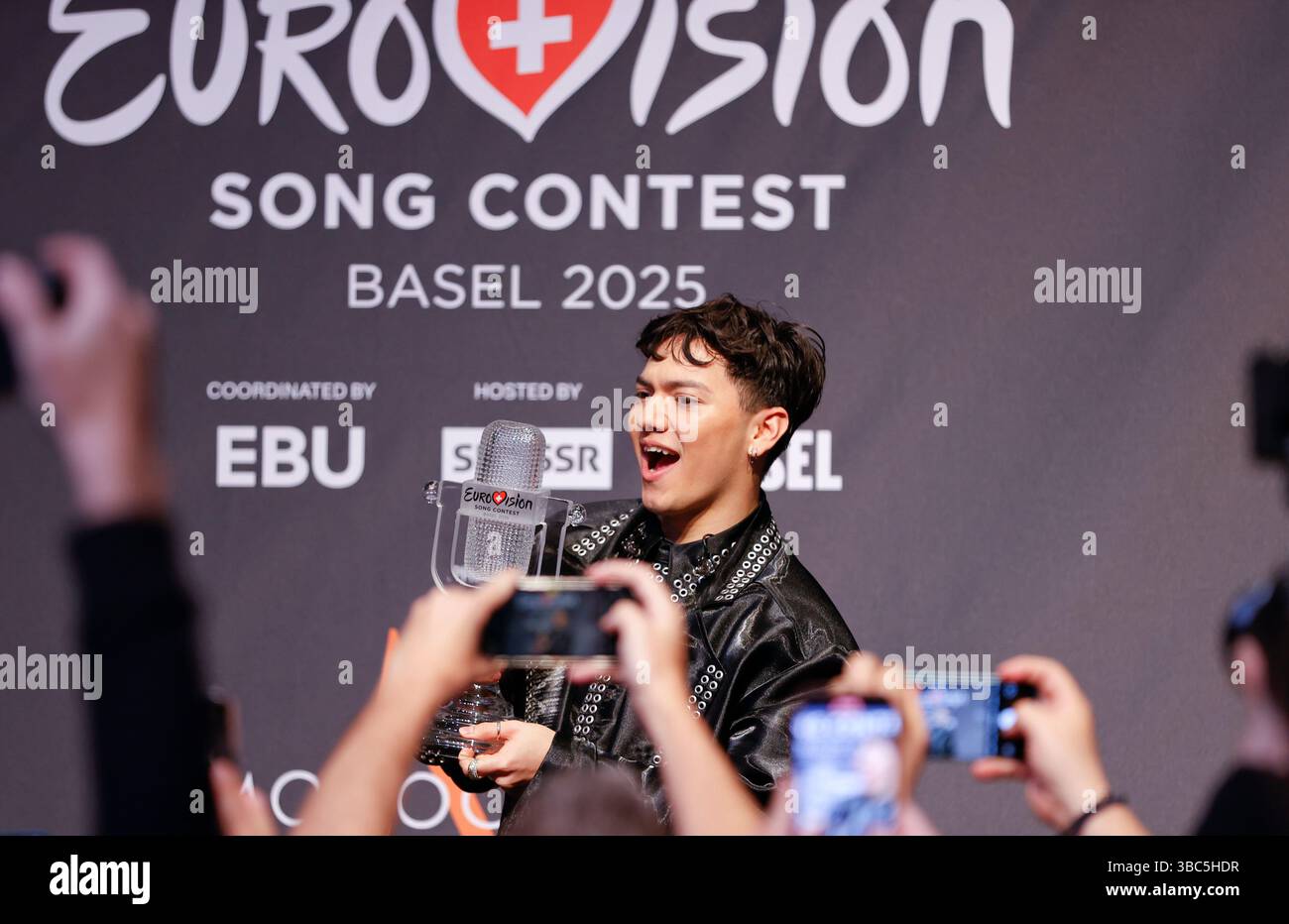 Basel, Switzerland - May 18, 2025: ESC 2025 - Press Conference - Austrian artist JJ (Johannes ...