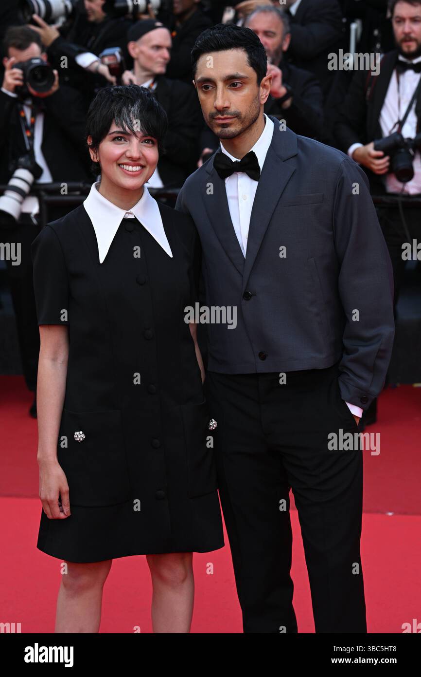 Fatima Farheen Mirza and Riz Ahmed attend the premiere of The Phoenician Scheme at the 78th ...