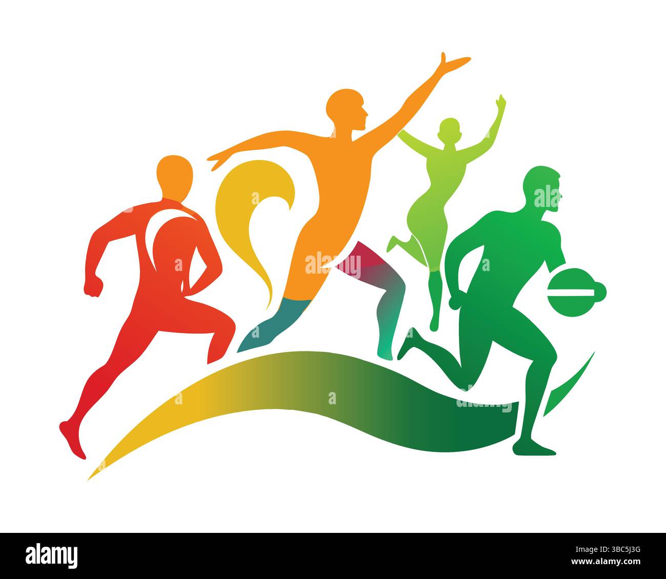 Colorful Sports Logo with Dynamic Athlete Silhouettes Fitness and ...