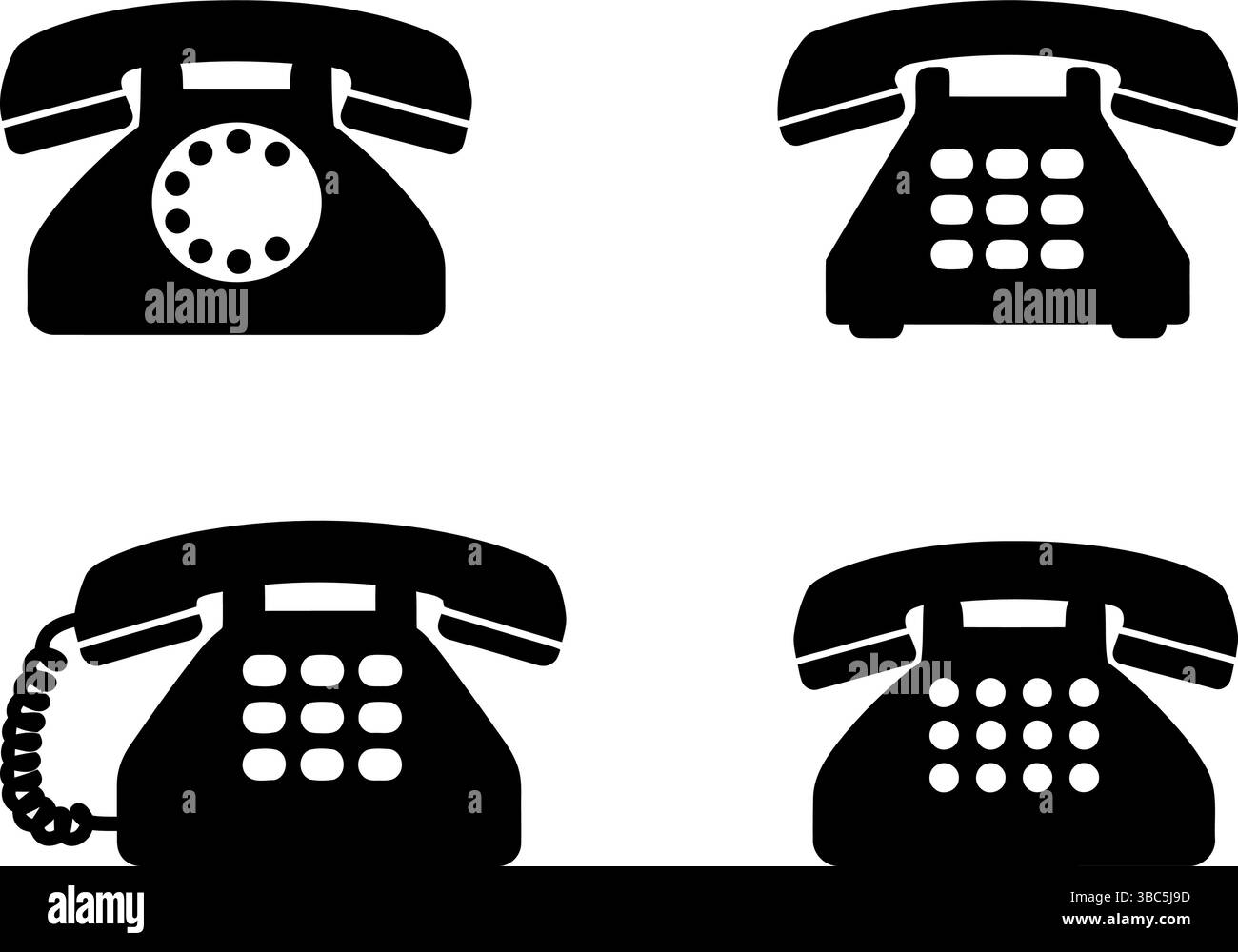 Four Simple Black and White Telephone Icons: Vector Graphics Stock ...