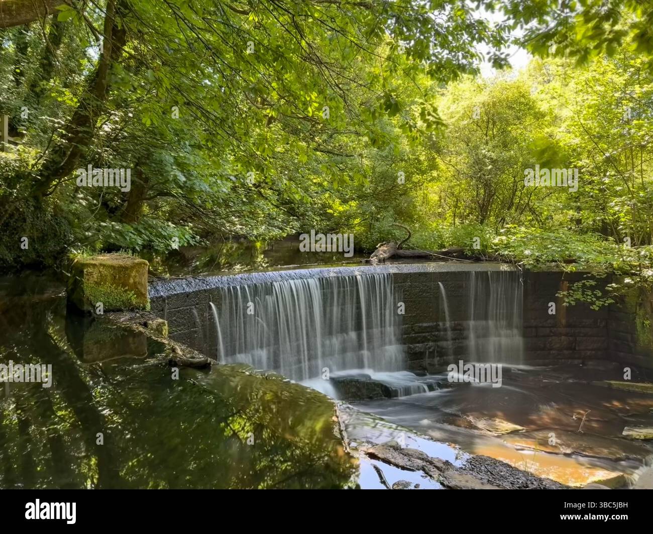 Weir at Yarrow Valley Country Park in Chorley, Lancashire Stock Photo ...