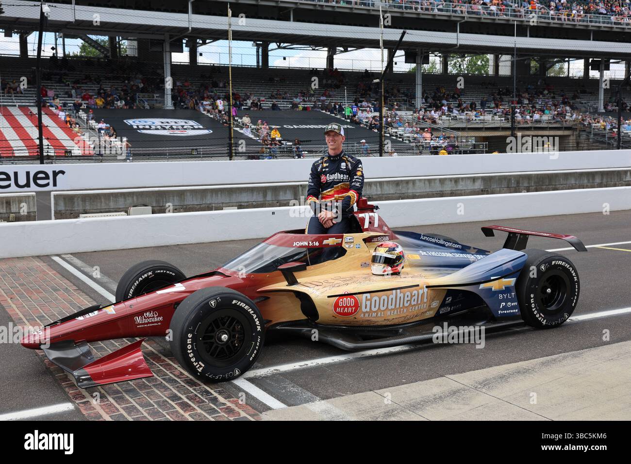 NTT INDYCAR SERIES driver, STING RAY ROBB (77) (USA) of Payette, ID, poses for the traditional ...
