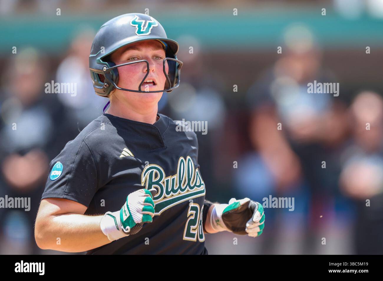 South Florida catcher Josie Foreman (28) runs to first base during an ...
