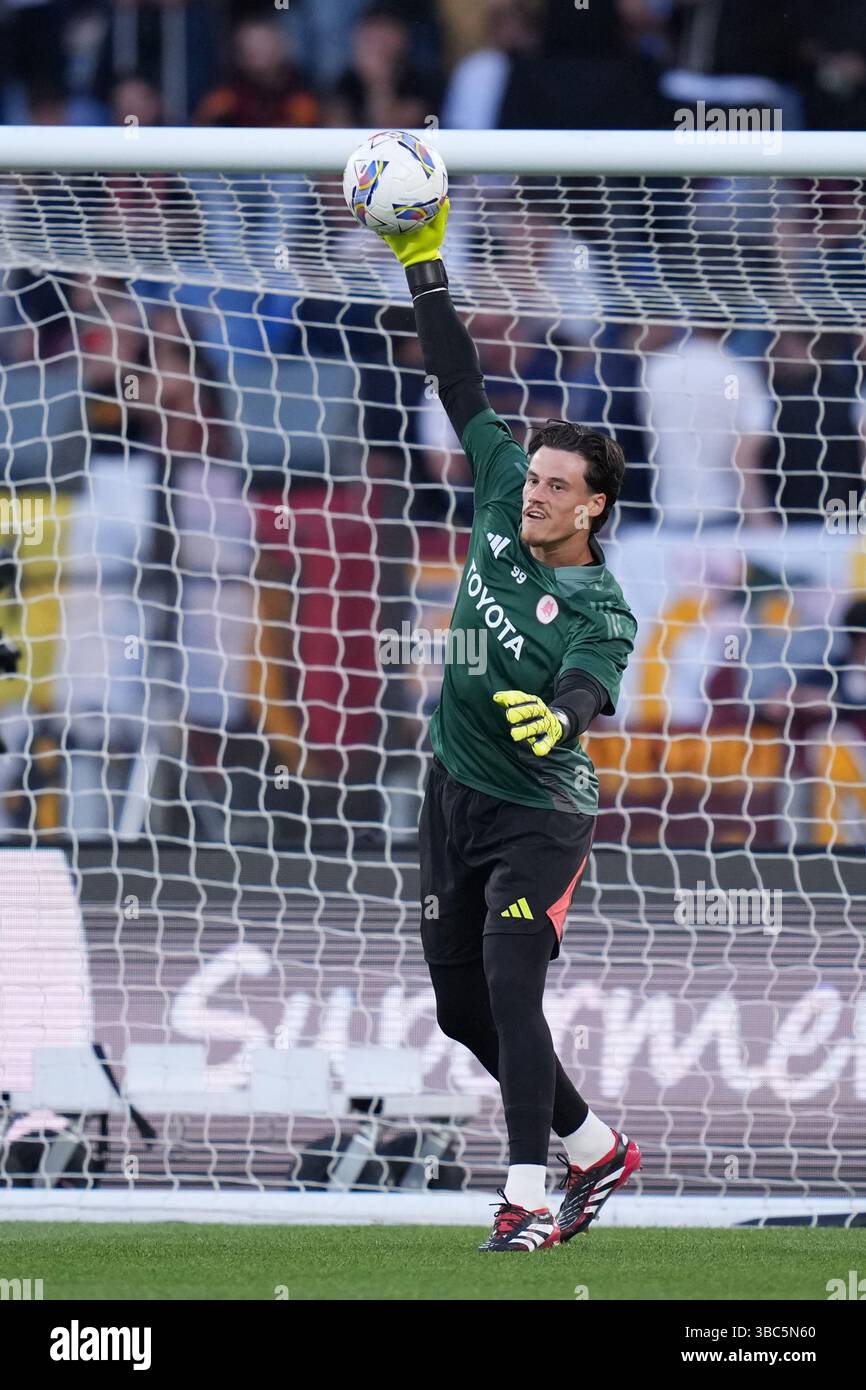 Roma, Italia. 18th May, 2025. Roma's goalkeeper Mile Svilar during the ...