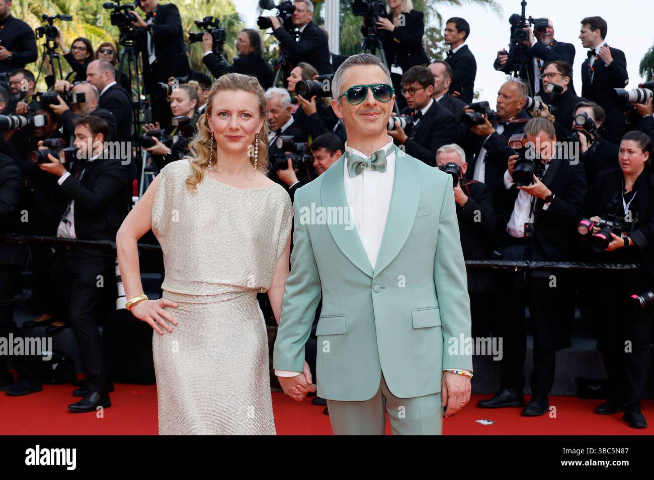 Emma Wall, from left, and jury member Jeremy Strong pose for ...