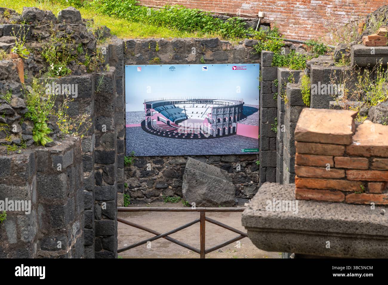 Reconstruction Sign of Roman Amphitheater in Catania Stock Photo - Alamy