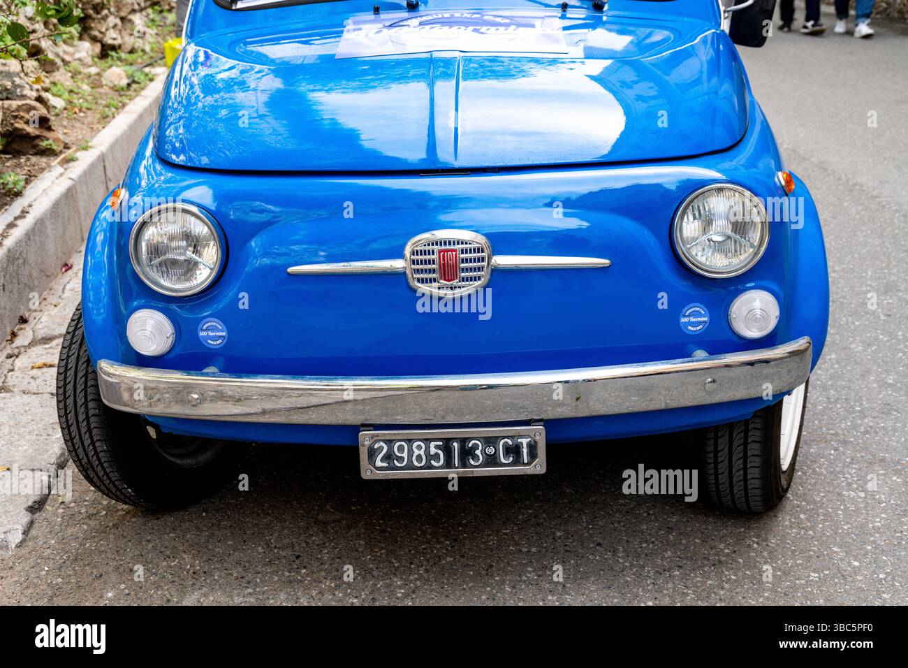 Front View of Blue Classic Fiat 500 in Taormina Stock Photo - Alamy
