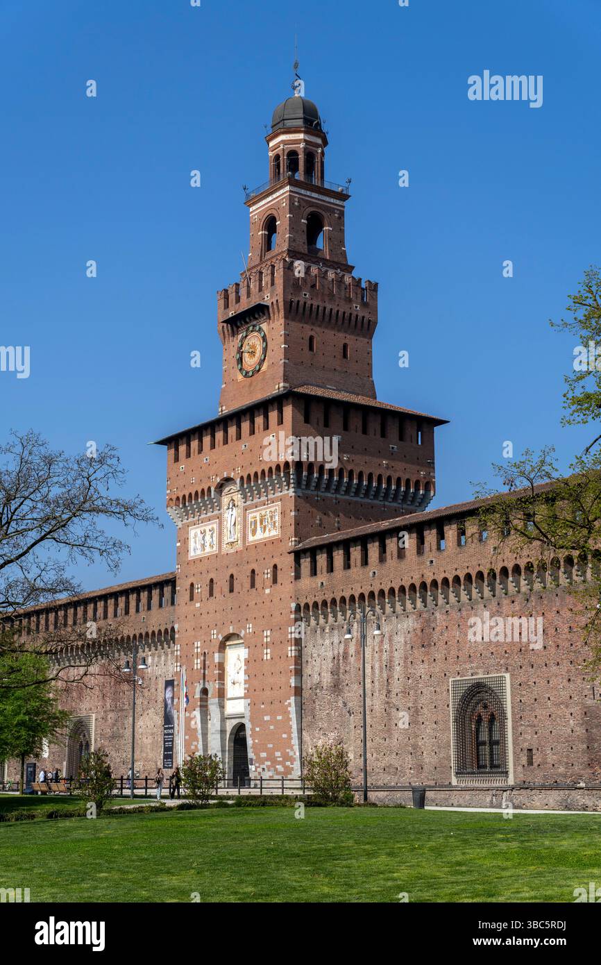 Milan, Italy - April 5, 2025: The Filarete Tower of the Castello ...