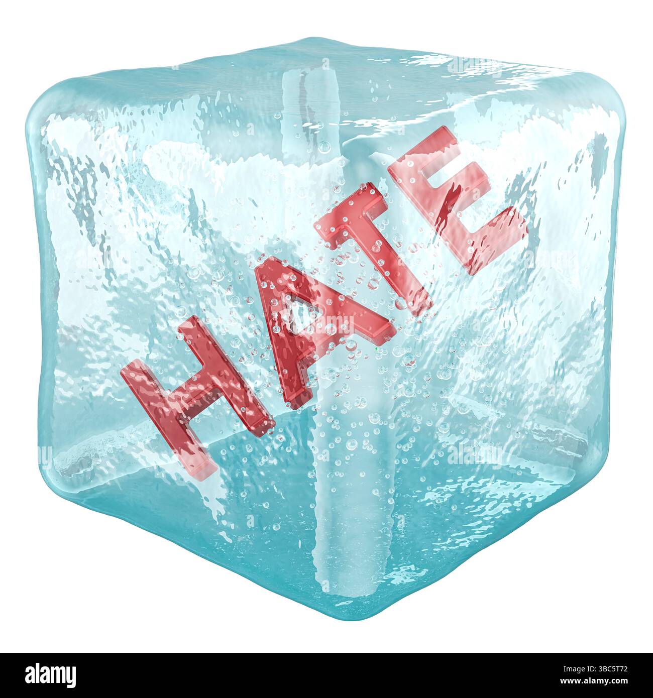 Frozen HATE, word hate inside ice cube. 3D rendering isolated on white ...